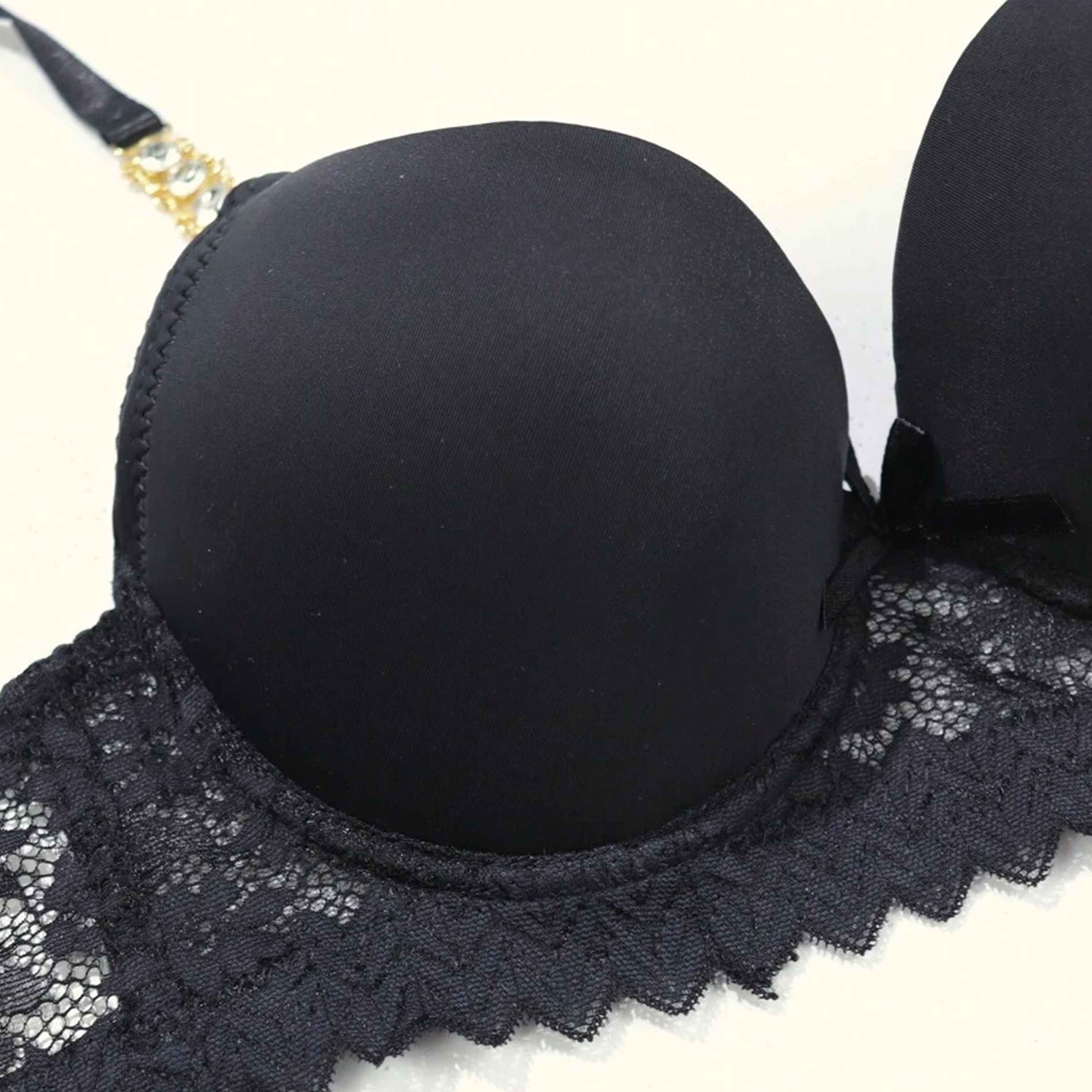 Lace Bra & Panty Set With Metal Decor & Rhinestones– DressionStore